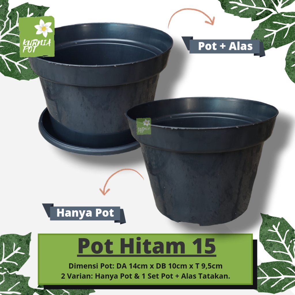 Jual Pot Bunga Grace Hitam Polos 15 Wadah Tanaman Plastik Plus Alas ...