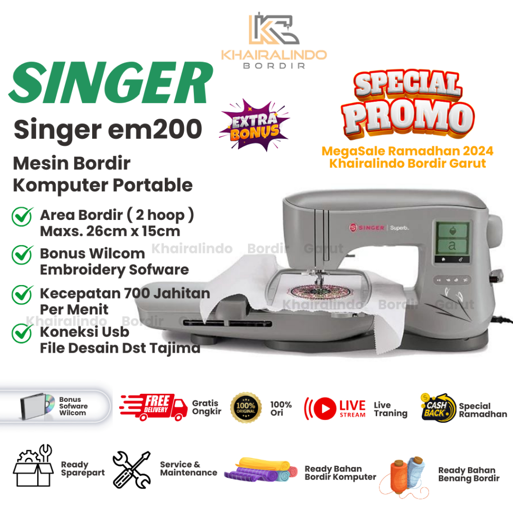 Jual Singer EM200 Embroidery Mesin Bordir Portable PROMO AKHIR TAHUN ...