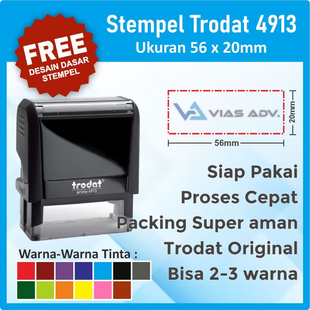 Jual Stempel Praktis Trodat 4913 (56x20mm) FREE DESAIN Stempel 2 warna ...