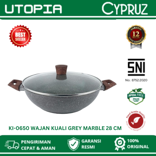 Jual Cypruz KI-0650 Wajan Kuali Anti Lengket Grey Marble Wok Pan Dengan Tutup 30 cm | Shopee ...
