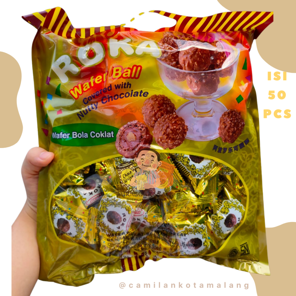 Jual Apollo Roka Chocolate Wafer Ball/ Wafer Bola Coklat 50 pcs / ROKA ...