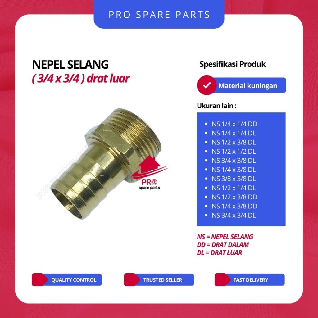 Jual Nepel Selang 3/4 x 3/4 Drat Luar Kuningan Nepple Hose/Niple ...