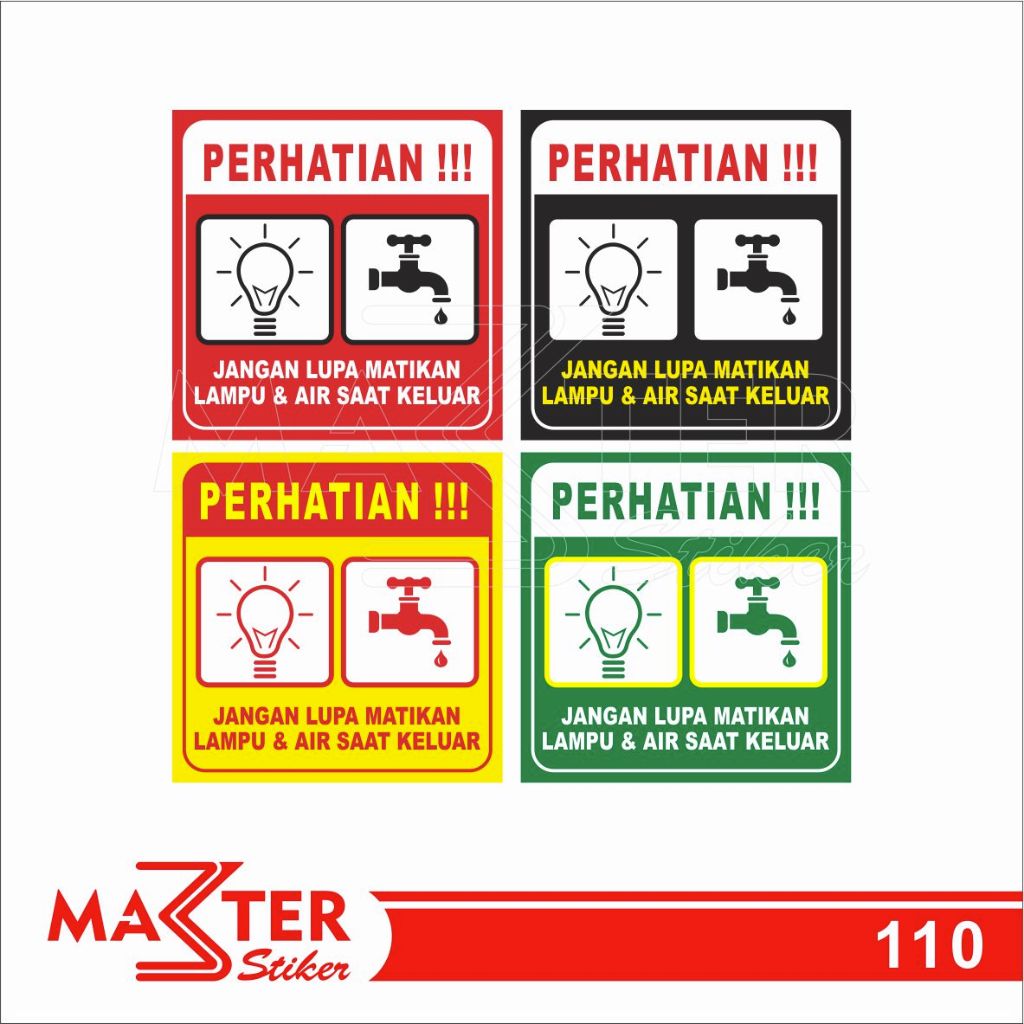 Jual 110 - Stiker Matikan Lampu dan Air, Sticker Vinyl, Premium, Tahan ...