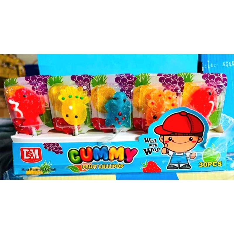Jual Permen Cemilan Snack Gummy Fruit Lolipop Karakter Kartun Buah ...