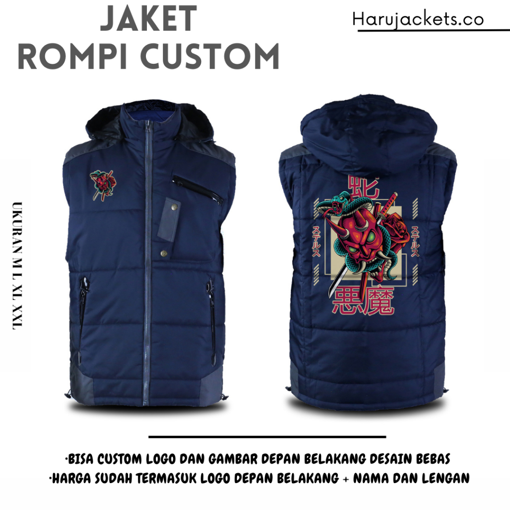 Jual Vest Jaket Pria Custom Logo dan Gambar Depan Belakang Free Desain ...