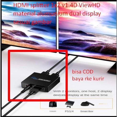 Jual HDMI splitter 1x2 v1.4D ViewHD material alumunium dual display ...