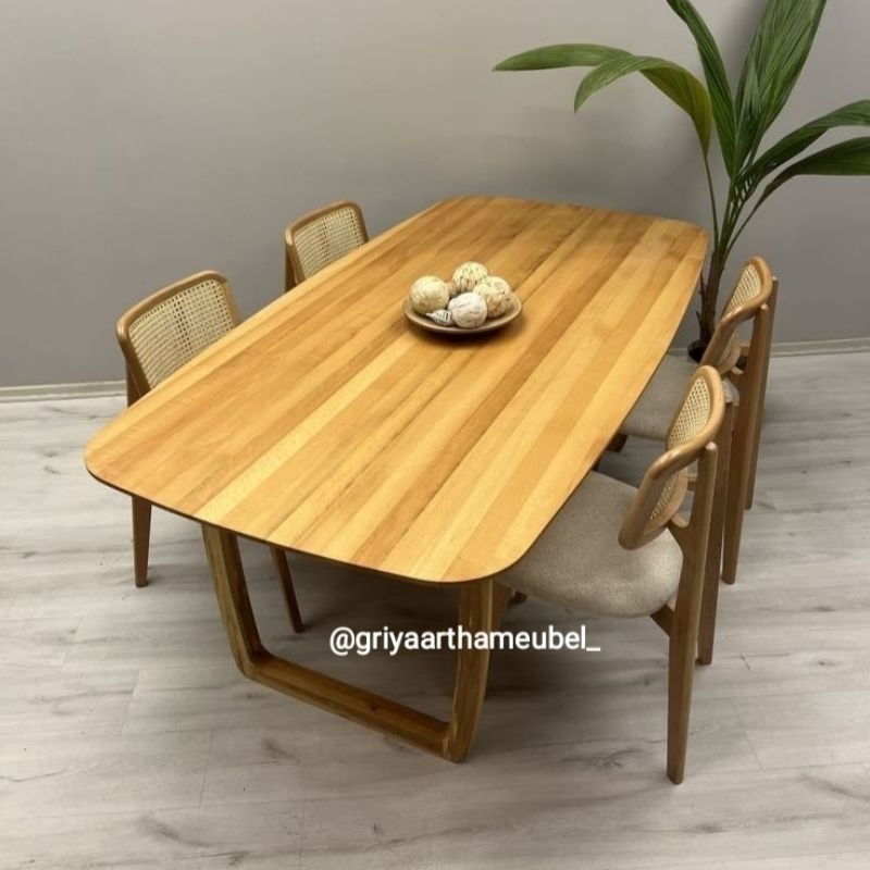 Jual meja makan kayu jati 4 kursi kombinasi rotan | Shopee Indonesia