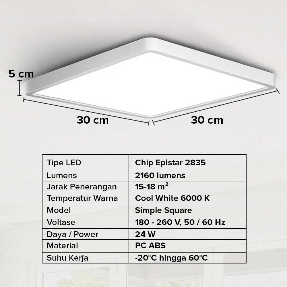 Jual Lampu Plafon LED Ceiling Light 24W 30x30 cm Cool White | Shopee ...