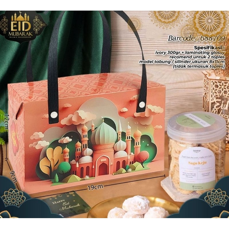 Jual mini bag Eid Mubarak box hampers lebaran box kue lebaran box 2 ...