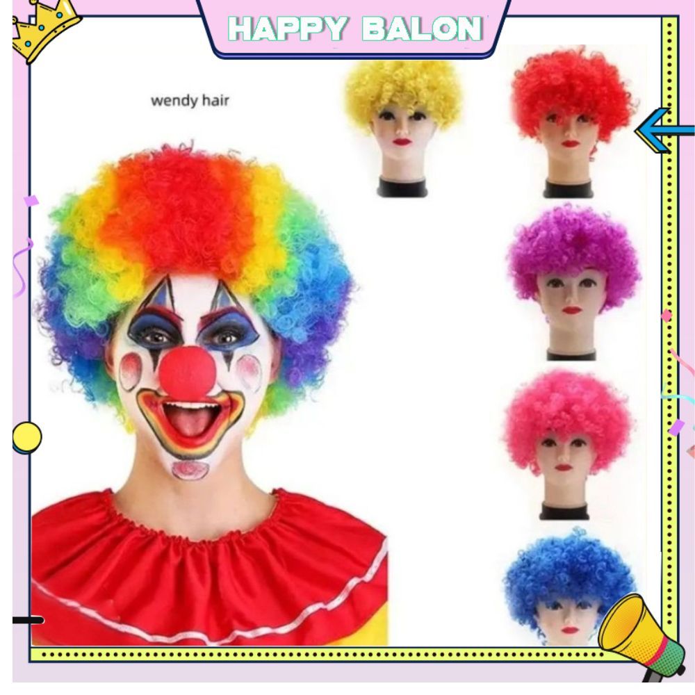 Jual Rambut Palsu Kribo / Wig Warna Warni Keriting / Rambut Badut ...