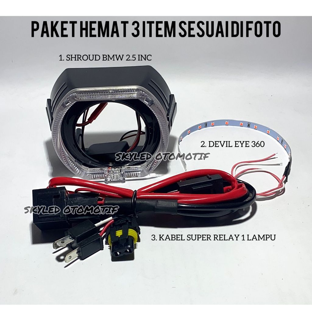 Jual Paket Hemat 3In1 Shroud Bmw Black Housing 2.5 Inch + Kabel Super Relay Set Biled Motor ...