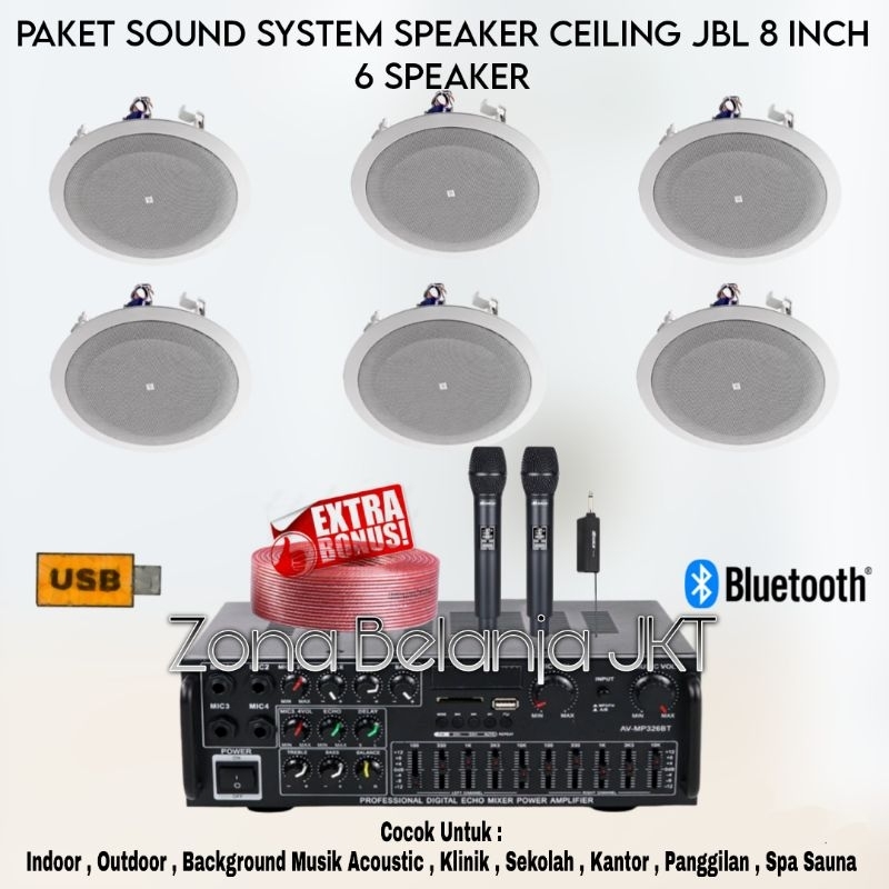 Jual PAKET SOUND SYSTEM CAFE KANTOR RUANGAN SPEAKER CEILING JBL 8 INCH ...
