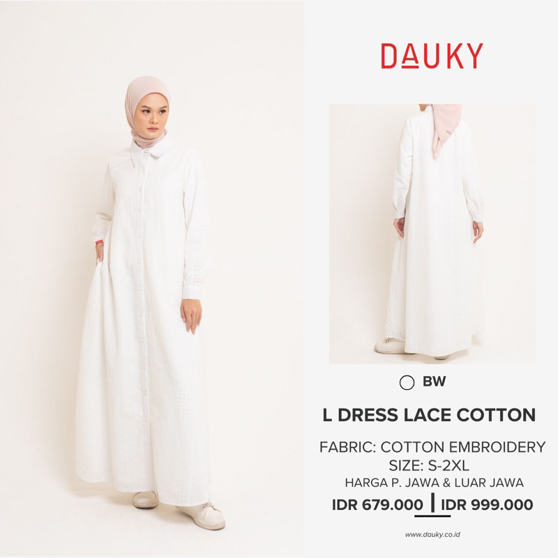 Jual L dress Lace cotton dauky gamis dauky | Shopee Indonesia