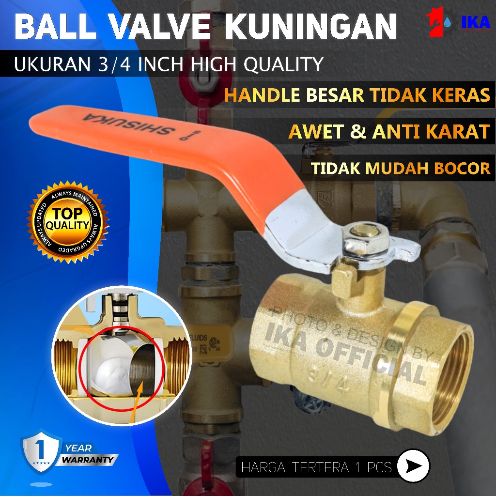 Jual Ballvalve ball valve kuningan 3/4 / stop kran air pipa on off kuat bgs/ Ball valve 3/4 CAB ...