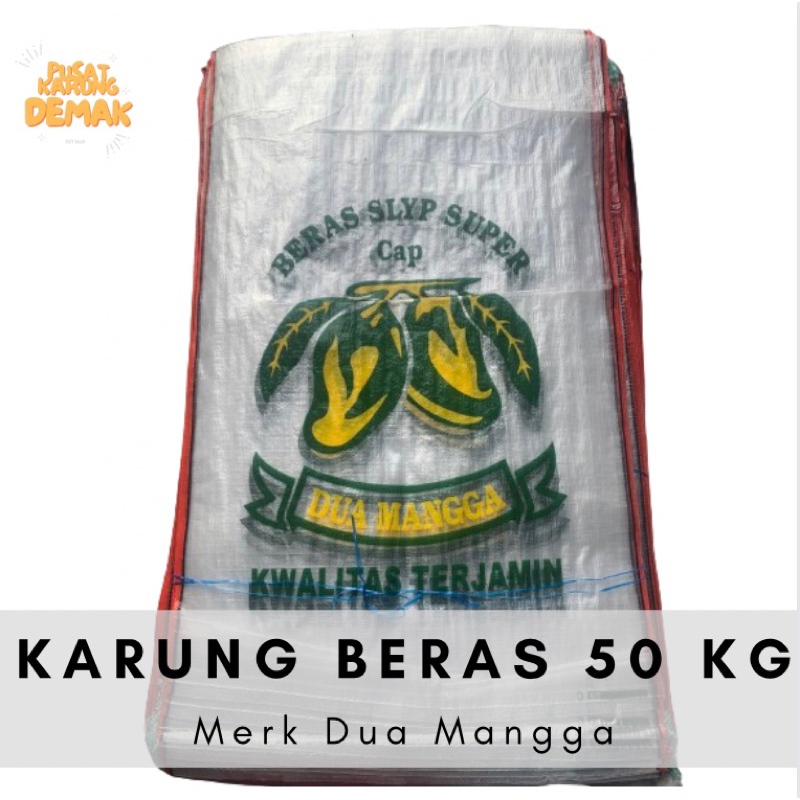 Jual (10 pcs) KANTONG KARUNG BERAS MERK DUA MANGGA 50 KG WARNA MERAH ...