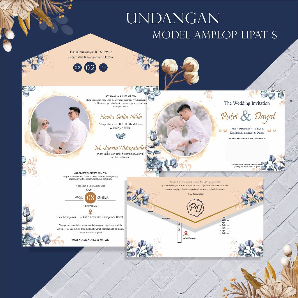 Jual undangan pernikahan lipat S Free (desain, plastik, foto, denah ...