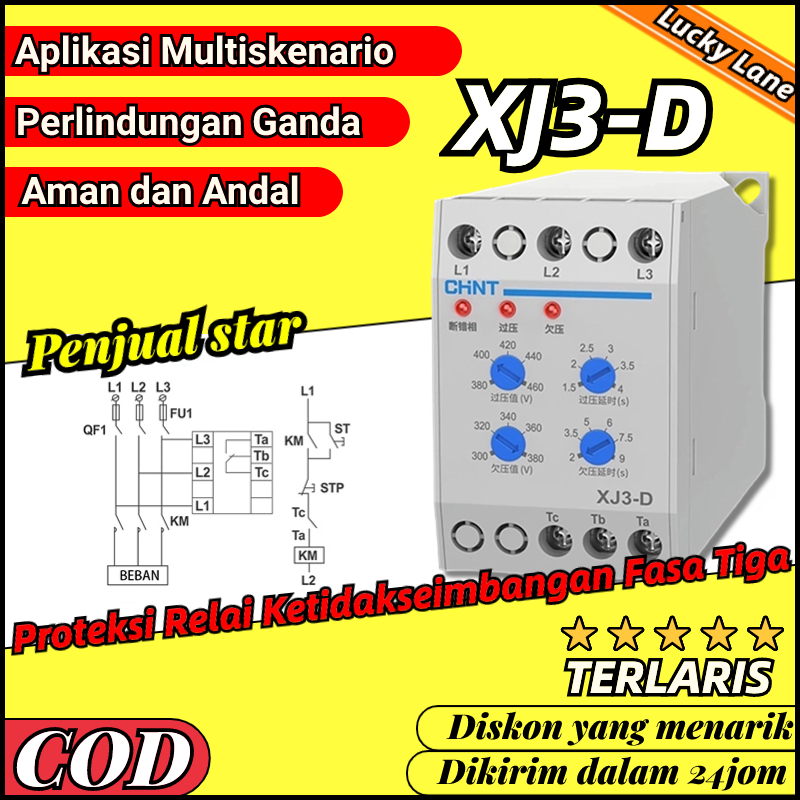 Jual Phase Failure Relay Chint XJ3-D Chint Xj3D 308V AC Over Under Voltage Protector Sequence ...