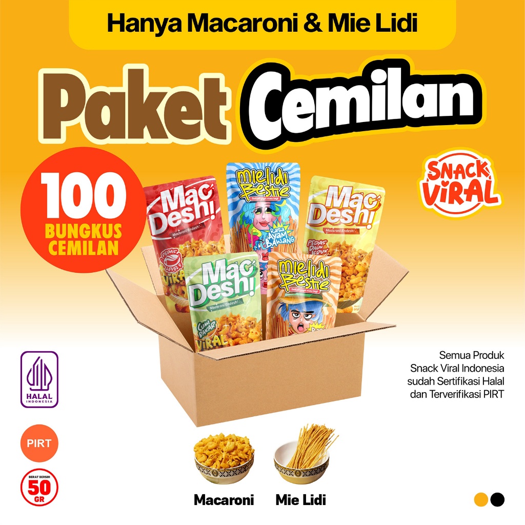 Jual Snack Viral - Paket Cemilan 100 Bungkus - Makaroni & Mie Lidi ...