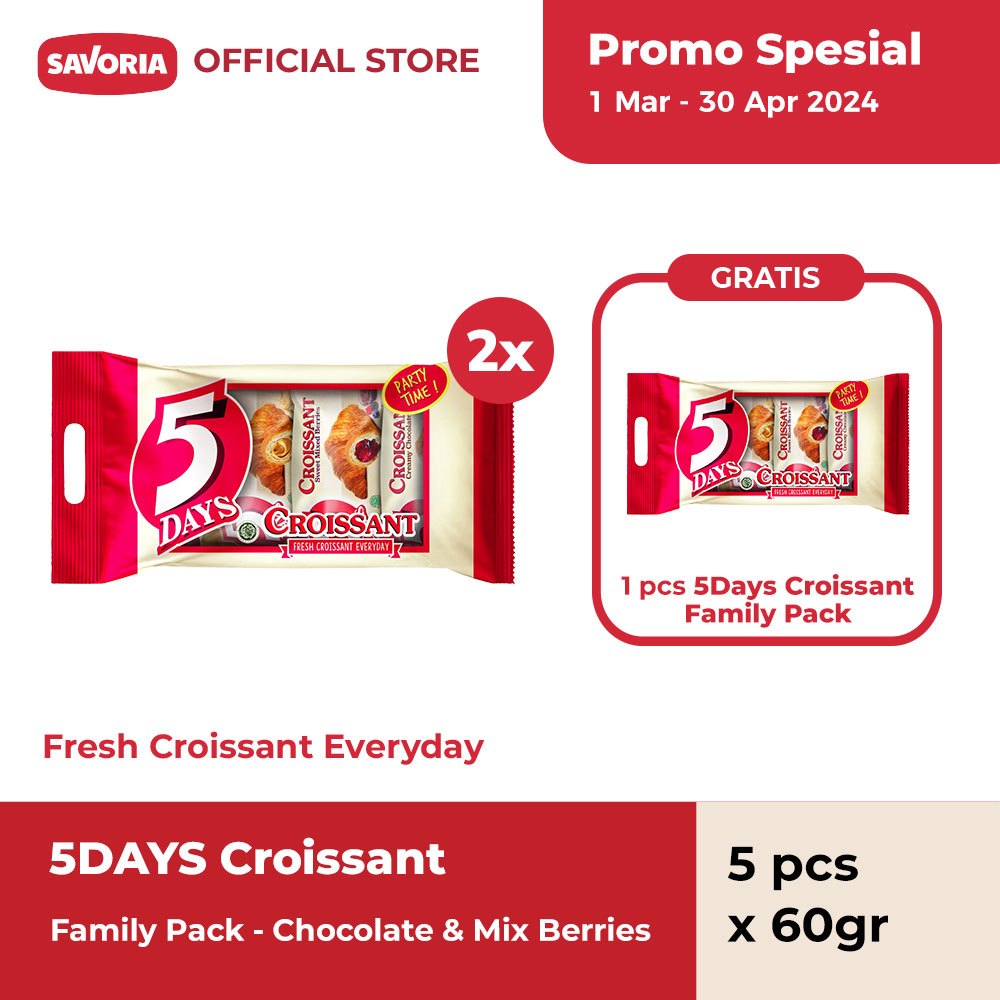 Jual 5 Days Croissant Family Pack - Roti Croissant Isi 5 x 60g (3 Pack ...