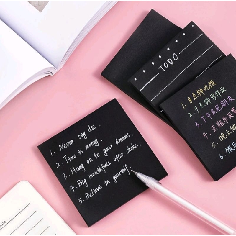 Jual sticky notes kertas sticker notes hitam untuk journaling sekolah ...