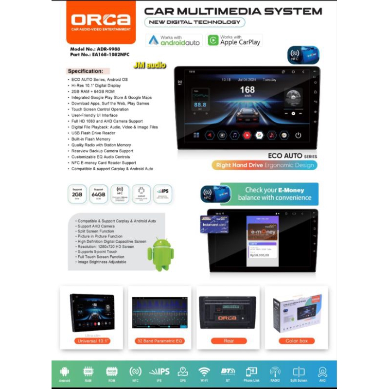 Jual Head Unit TV Android Orca ECO Auto Series 9inch Ram 2+64GB Murni ...