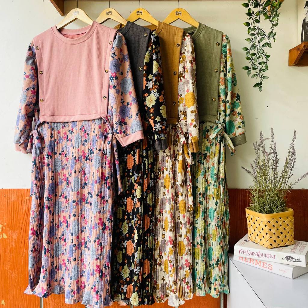 Jual Mili Gamis Atasan Long Midi Dress Wanita - Knit Katun Crinkle ...