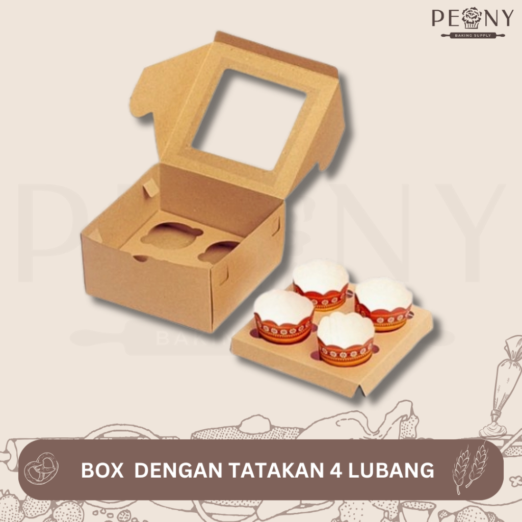 Jual ( ISI 10 PCS ) BOX CUPCAKE DENGAN TATAKAN 4 LUBANG/ BOX PUDDING ...