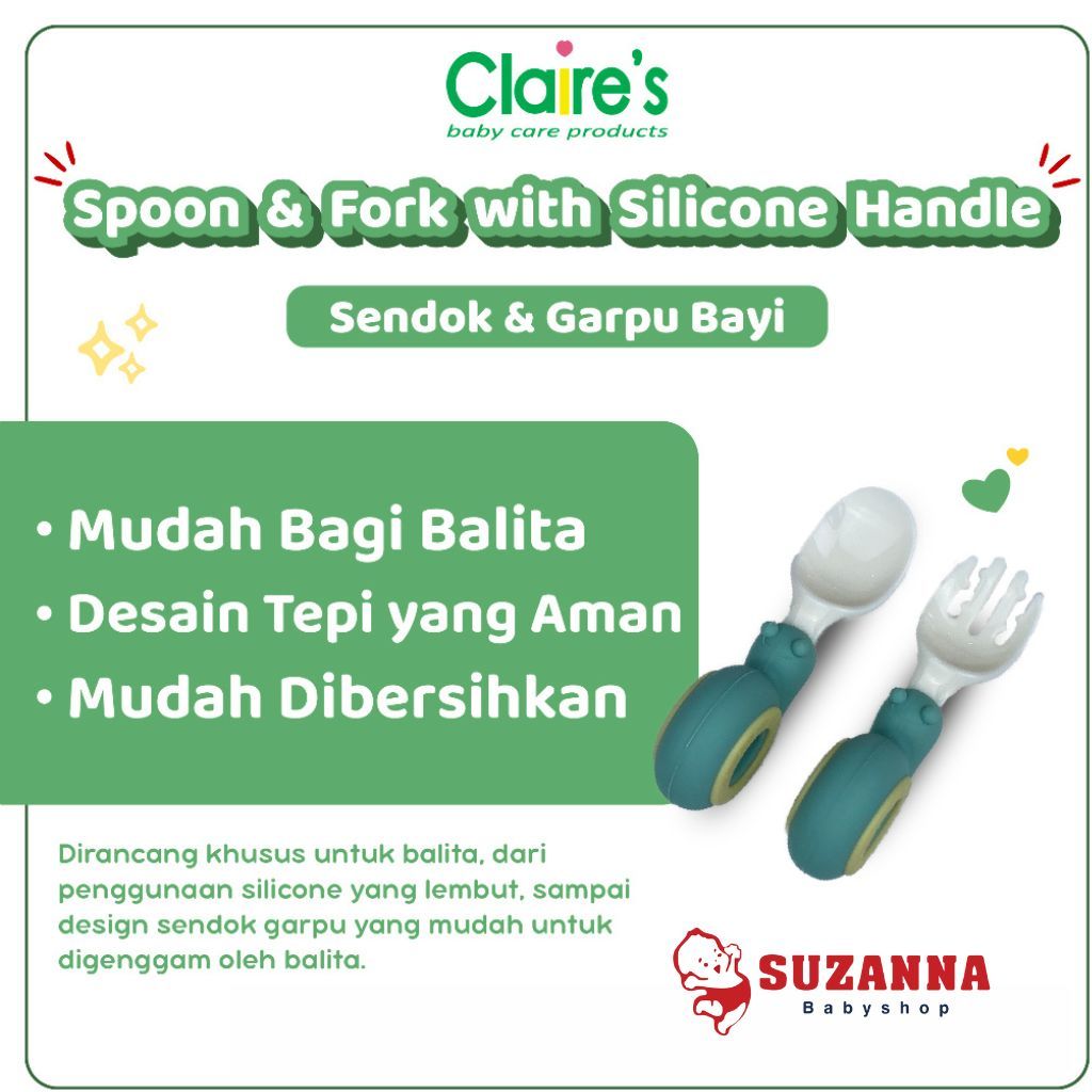 Jual Claire's PP Spoon & Fork With Silicone Handle ( Snail Spoon ...