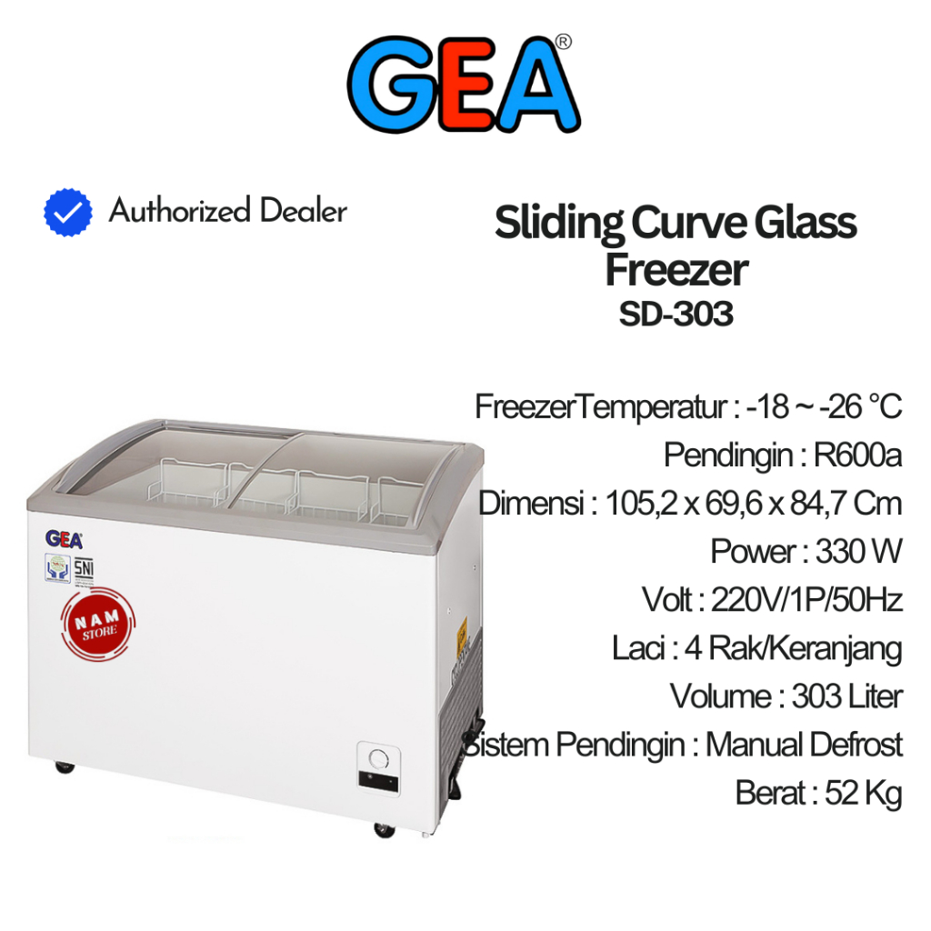 Jual Gea Sliding Curve Glass Freezer SD 303 303 Liter / Freezer Box NAM ...