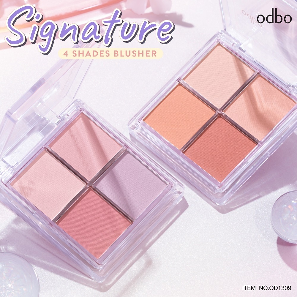 Jual Odbo Signature 4 Shades Blusher Highlighter #OD1309 Blush On | Shopee Indonesia