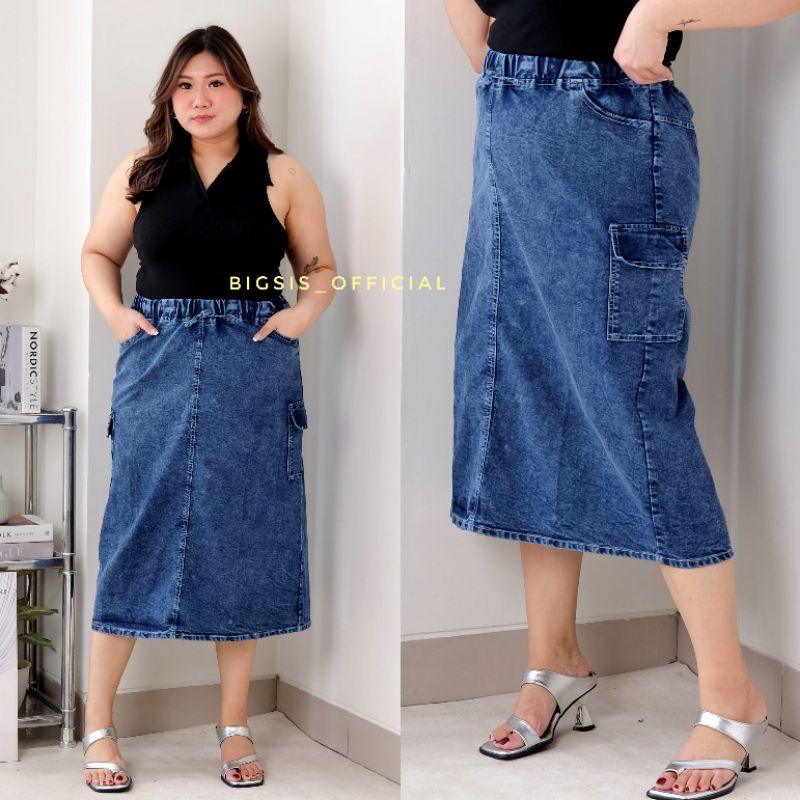Jual Rok jeans Stretch oversize rok jeans super jumbo LP 130 | Shopee ...
