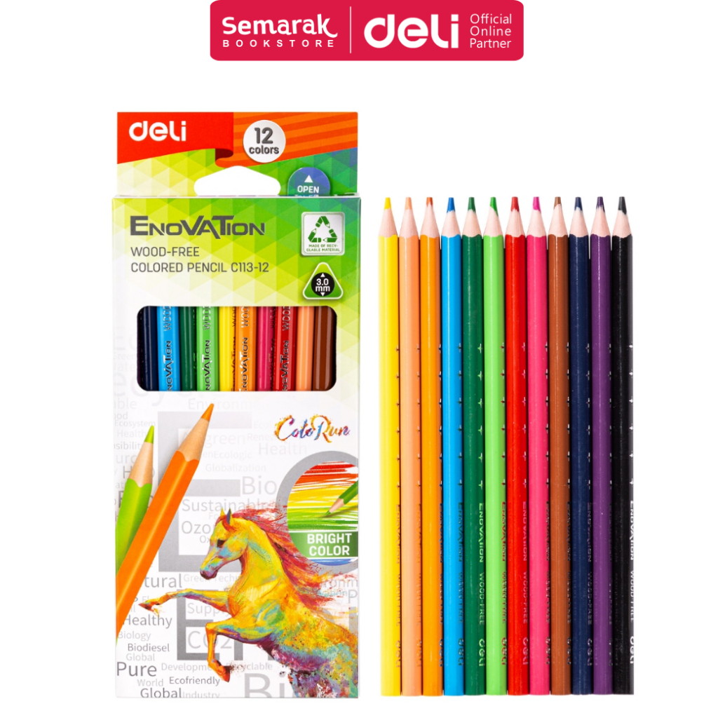 Jual Deli EC113 Colored Pencil Pensil Warna Desain Segitiga - 12 Warna ...