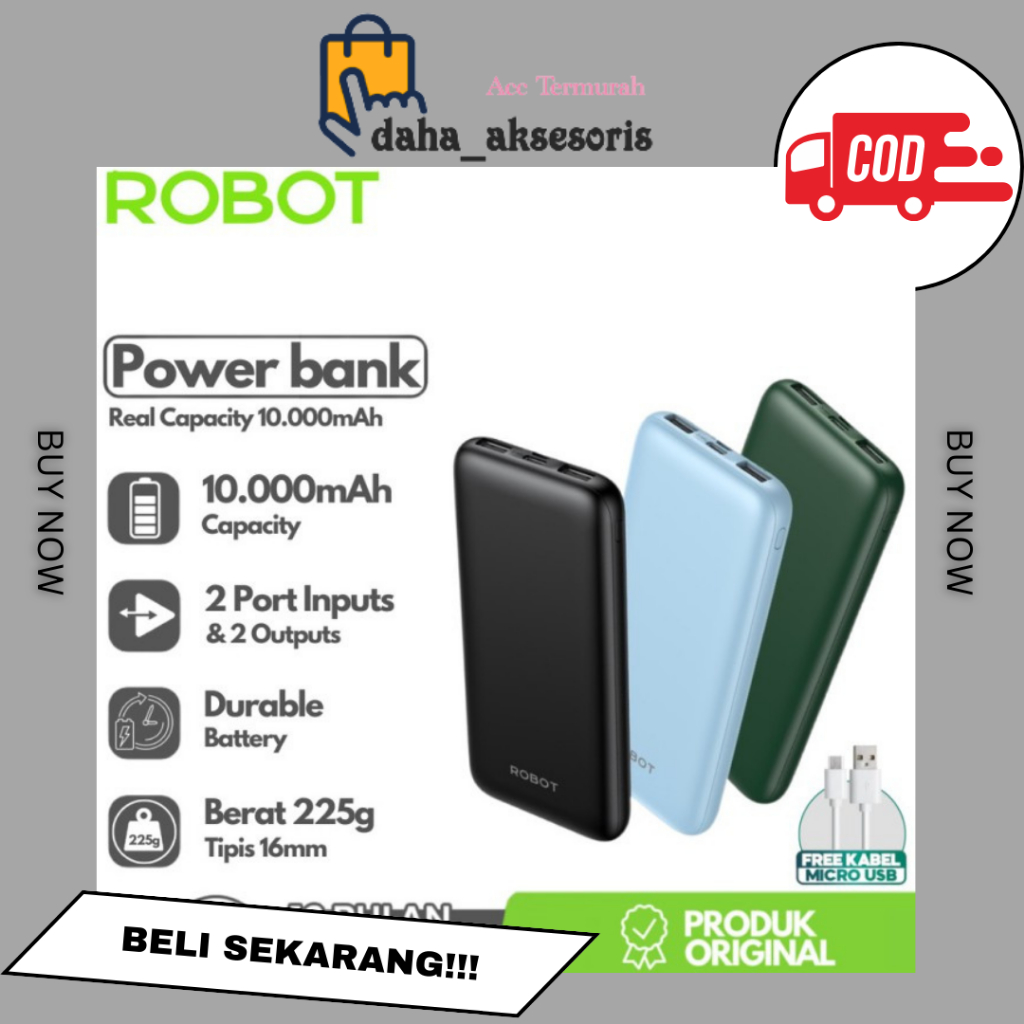 Jual Powerbank ROBOT RT12 10000mAh Dual Input Output Kapasitas Original ...