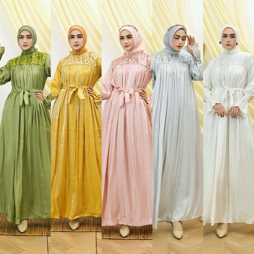 Jual NEIRA DRESS SHIMMER MIX SPANGLE FREE BELT / GAMIS PESTA DIJAMIN ...