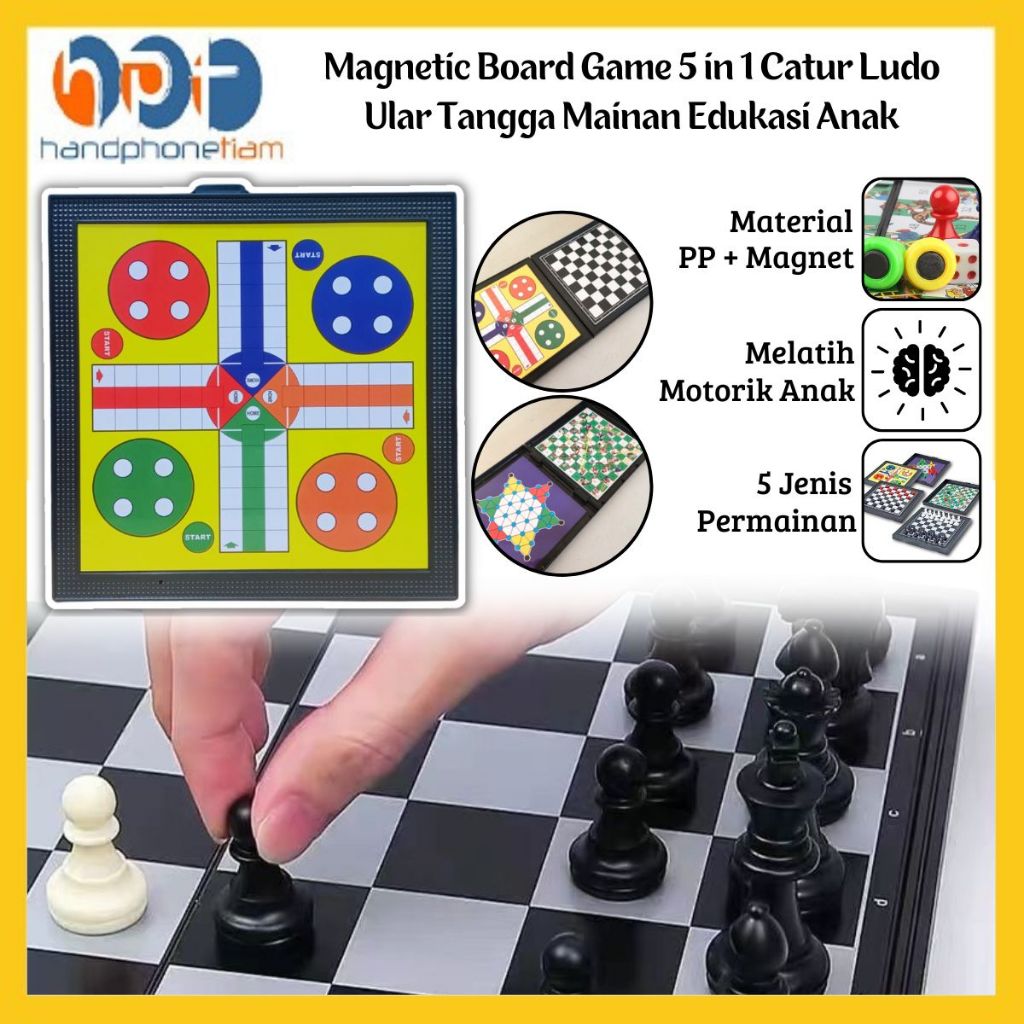 Jual Magnetic Board Game 5 in 1 Permainan Papan Catur Ludo Ular Tangga ...