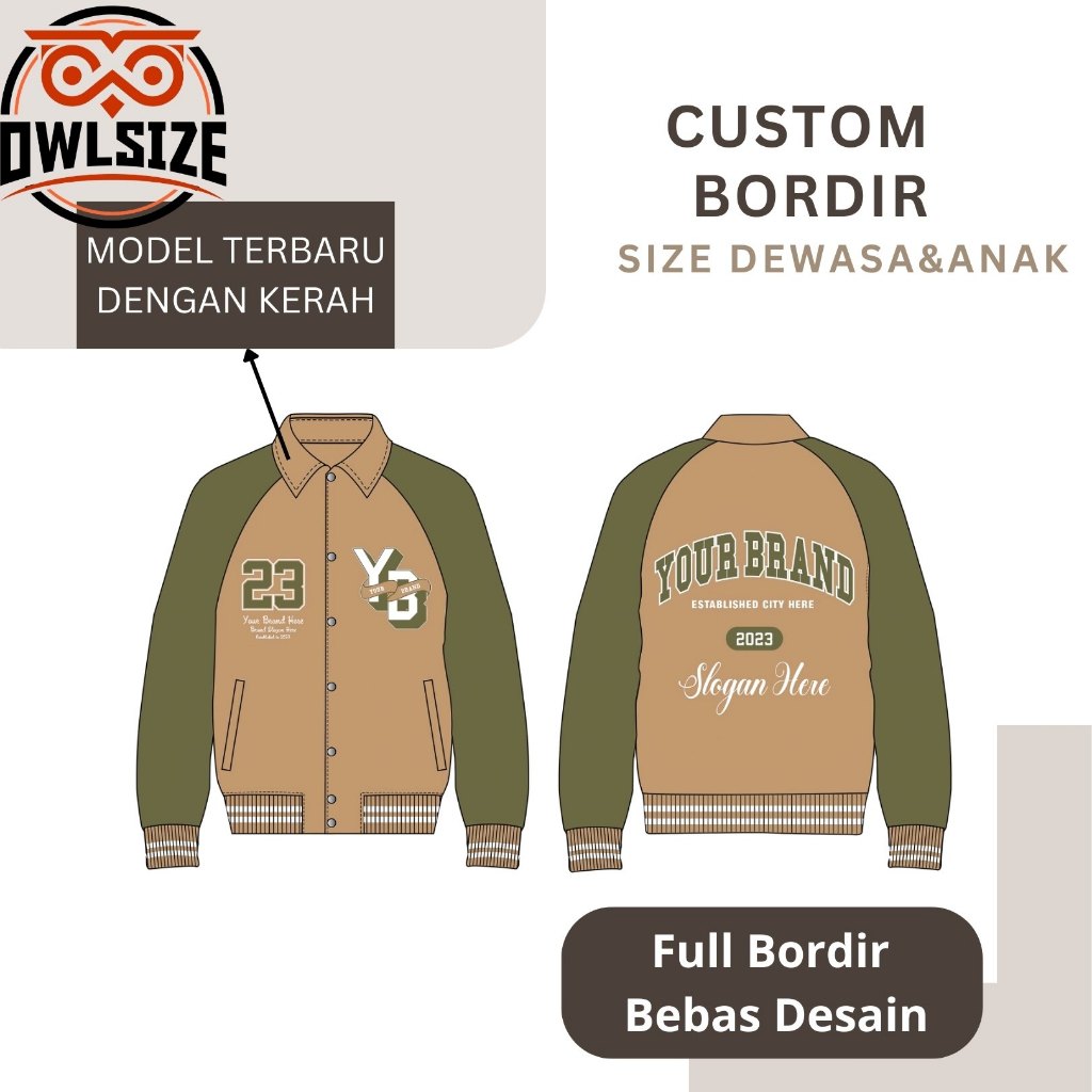 Jual Jaket Varsity Reglan Custom Bordir Minimal 4 Bigsize Jumbo S M L ...