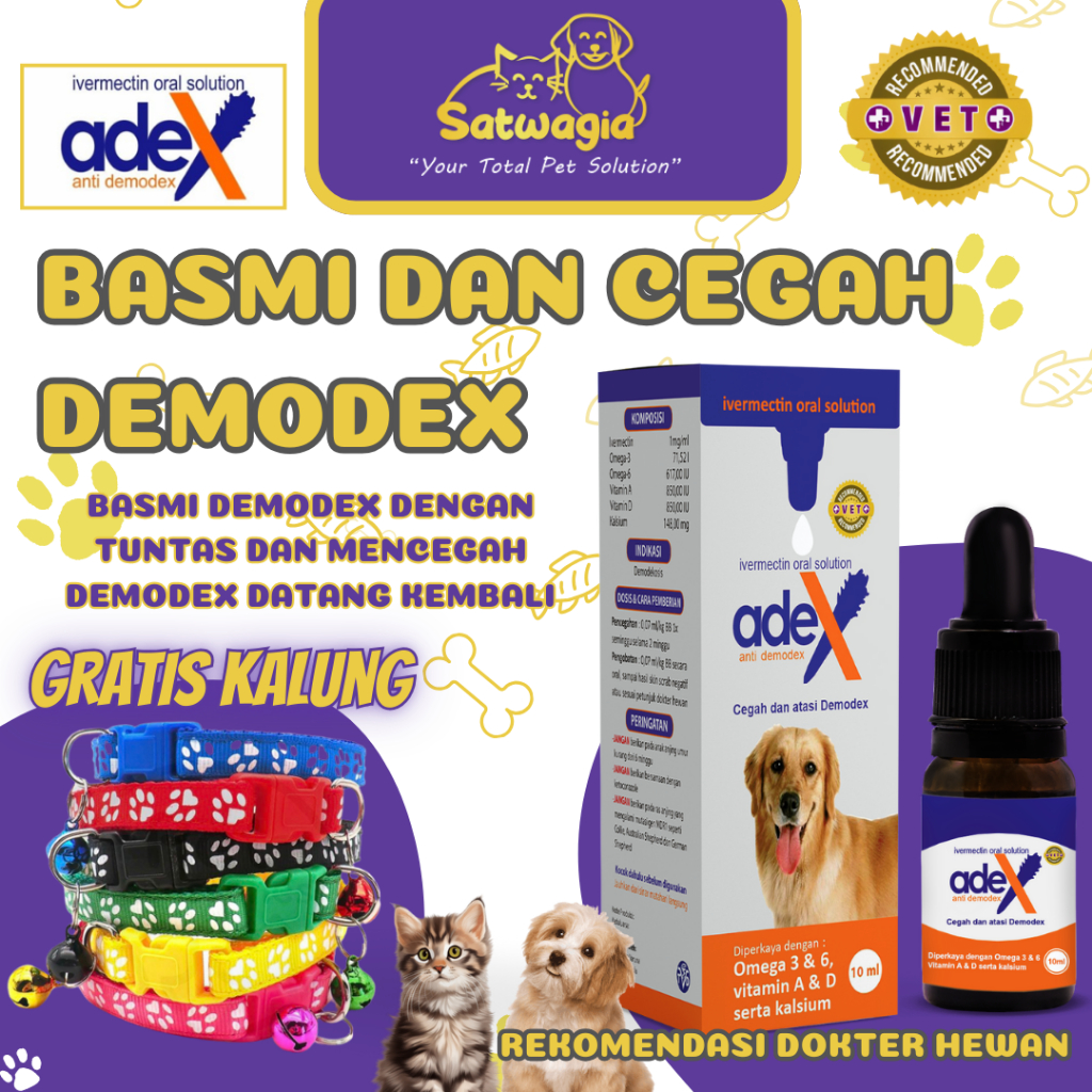 Jual Satwagia - Adex Obat sirup Demodex demodek kudis gudikan Bonus Kalung | Shopee Indonesia