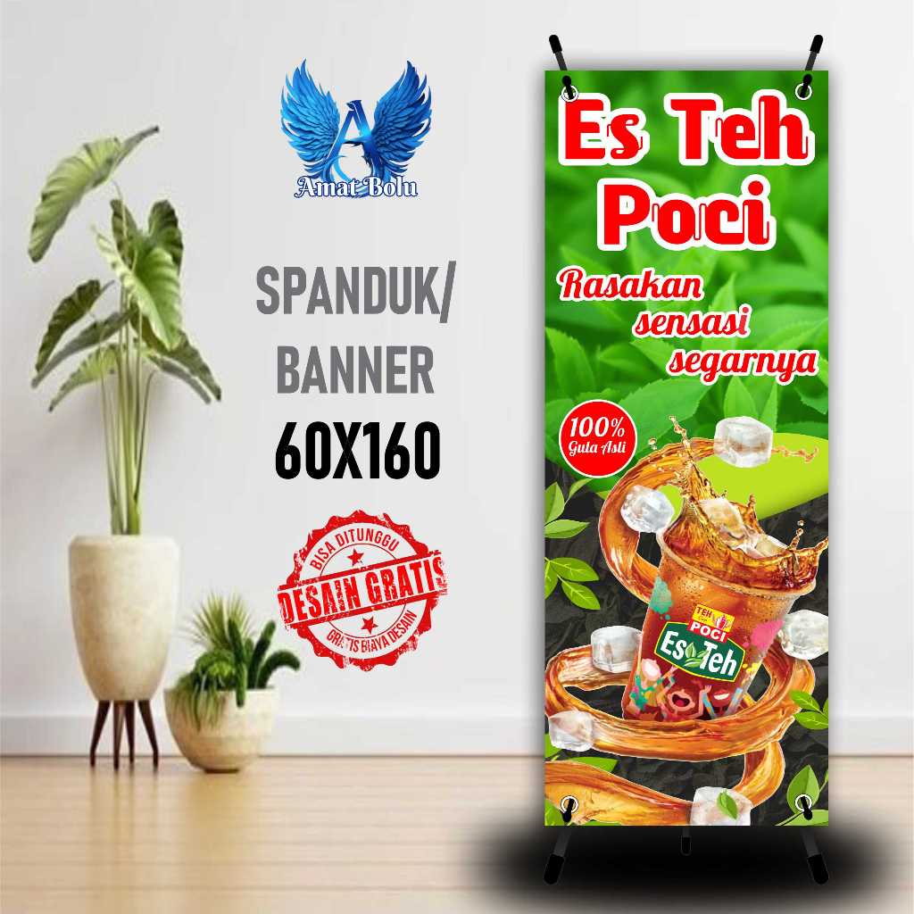 Jual Cetak Banner Cetak Spanduk Es Teh Poci Desain Hijau Ukuran 60X160 ...