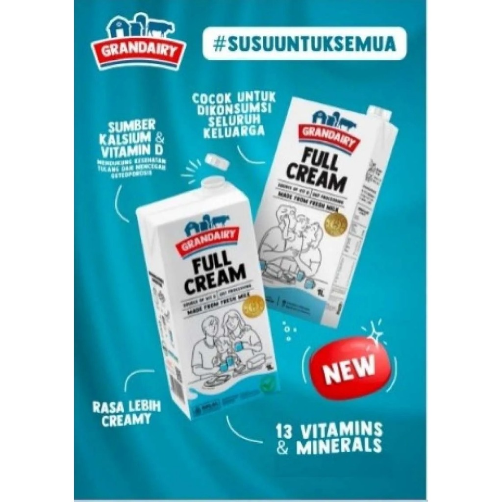 Jual GRANDAIRY UHT FULL CREAM 1000ML X 1 PCS, COCOK U/ CAMPURAN MINUMAN | Shopee Indonesia