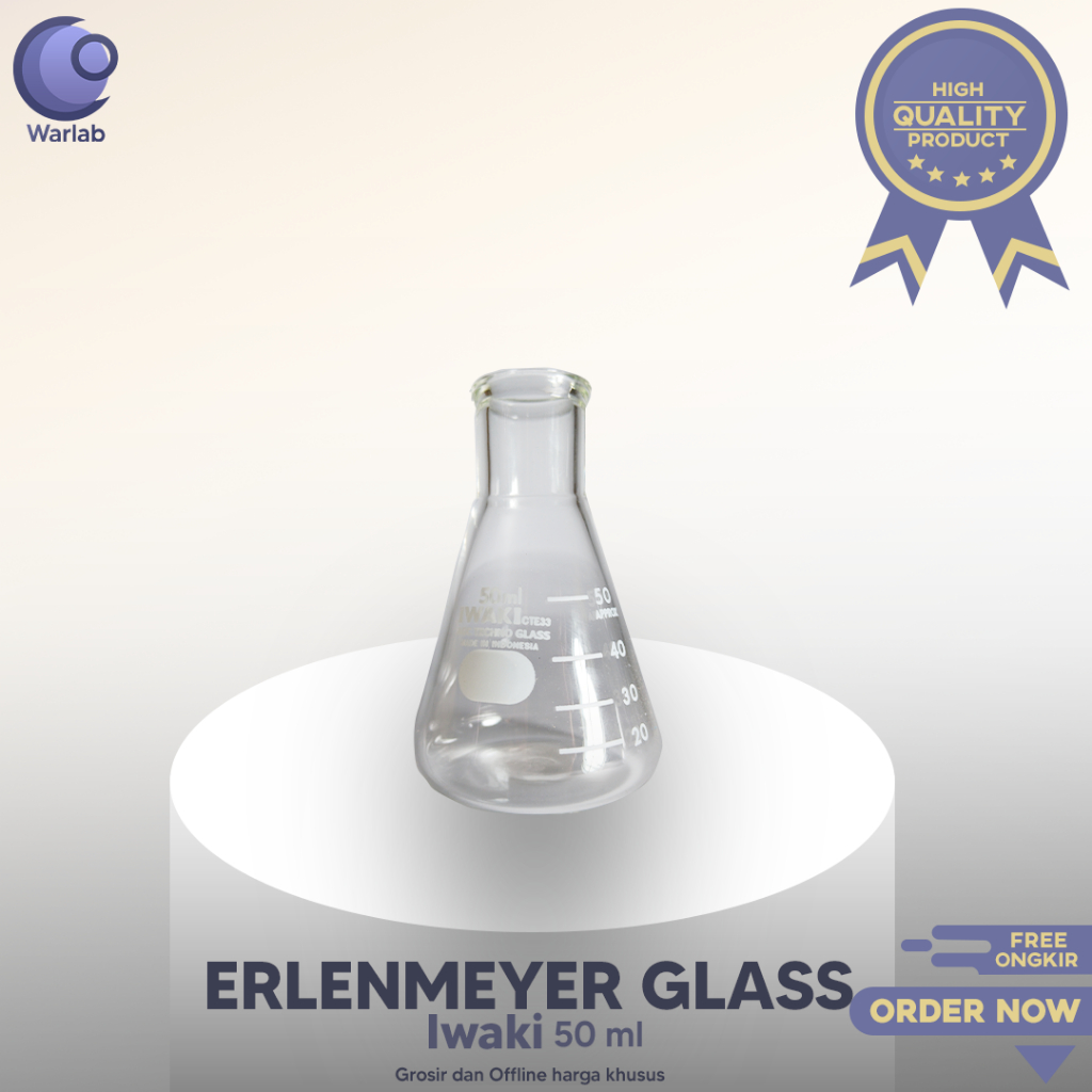 Jual IWAKI ERLENMEYER FLASK Vol. 50ml 4980 CTE.33 / Labu Erlenmeyer 50ml | Shopee Indonesia