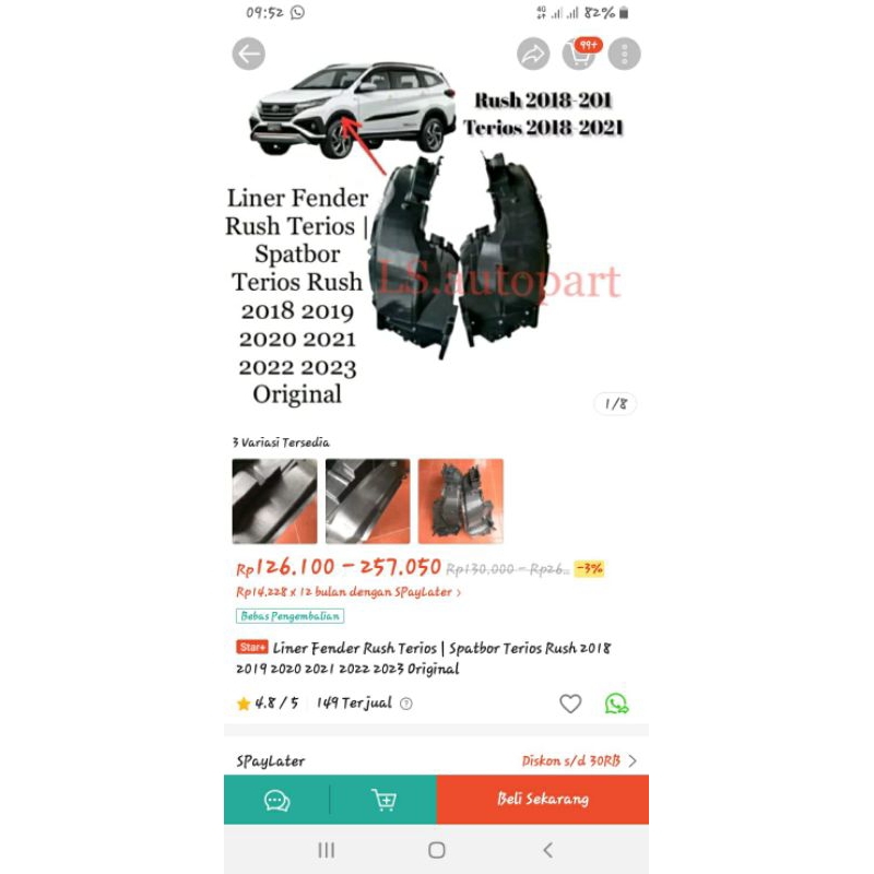 Jual Liner fender Rush Terios | Shopee Indonesia