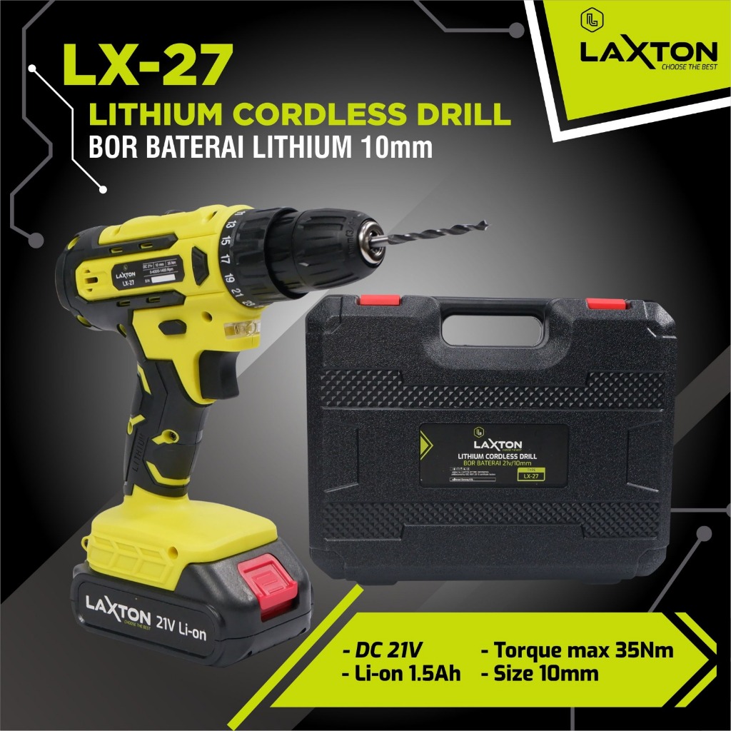 Jual LAXTON LX27 Mesin bor baterai tangan lithium cordless drill cas ...
