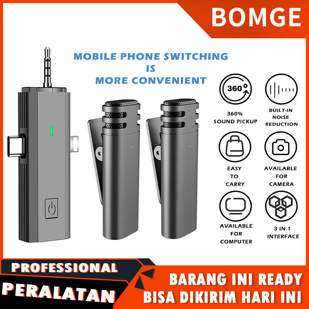 Jual BOMGE Dual Wireless Lavalier Microphone Untuk Android, Dual ...