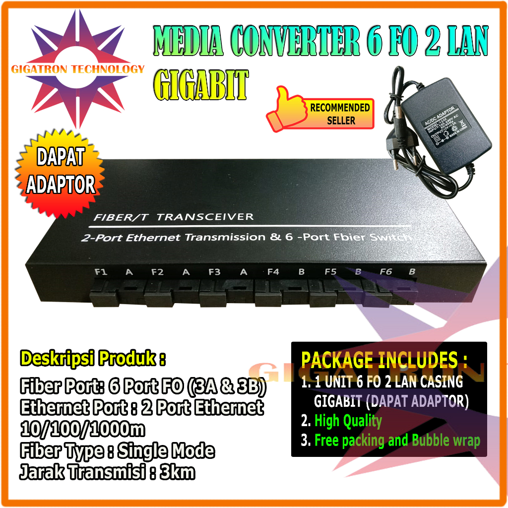 Jual Media Converter 6 FO 2 LAN 6 SC 2 RJ45 Gigabit 1000 Mbps Body Casing Switch Fiber Optic ...