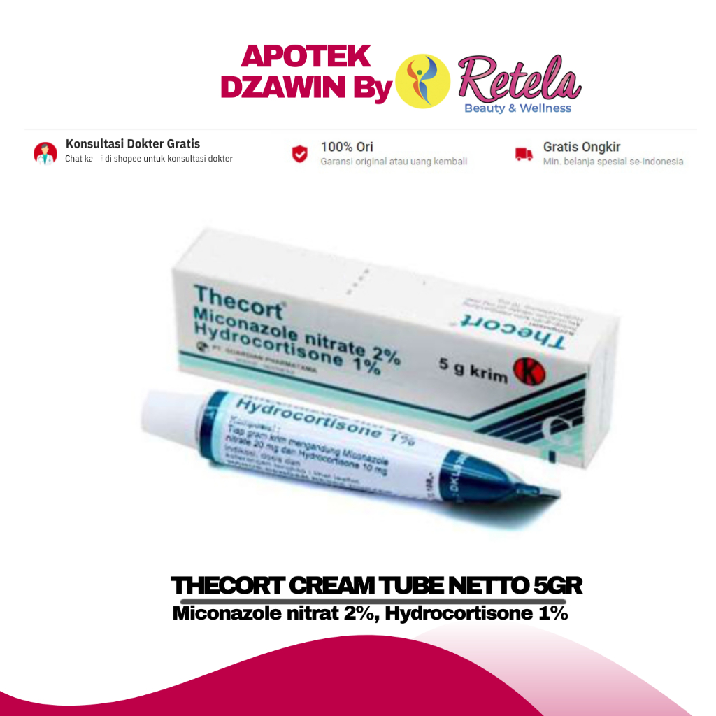 Jual THECORT CREAM 5GR ( MICONAZOLE NITRAT 2%, HYDROCORTISONE 1% ...