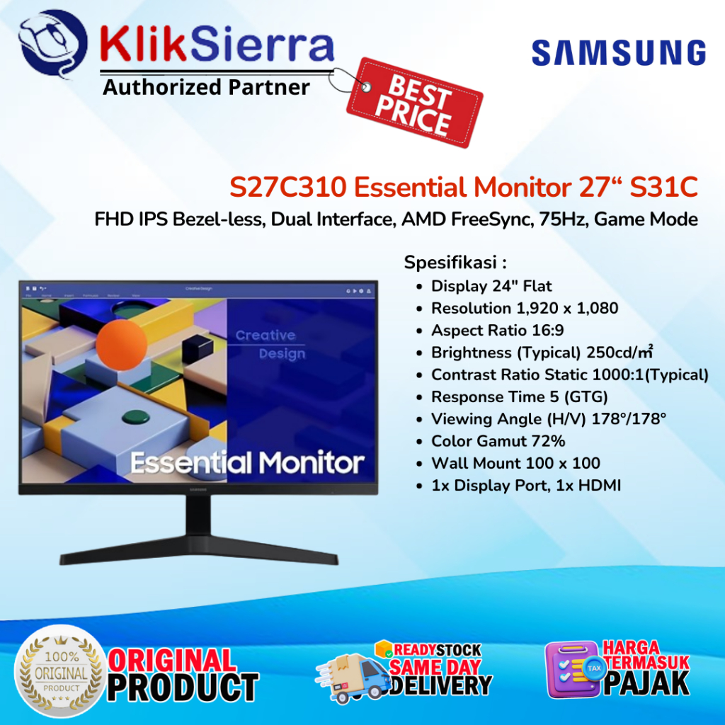 Jual Monitor Samsung S24C310 S24F320 S27F320 S27C310 ESSENTIAL S3 S32FG ...