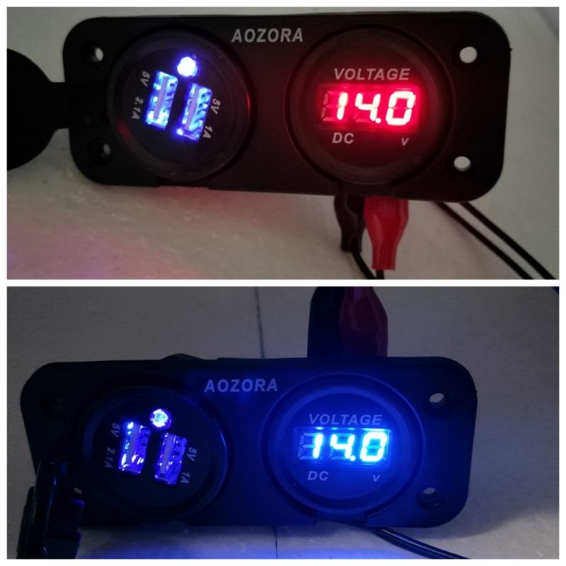 Jual voltmeter Plus USB volt meter Digital Meteran Pengukur aki charger HP Motor Universal ...