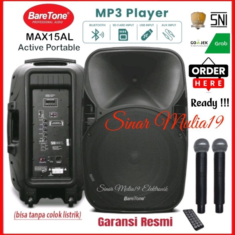 Jual Speaker Portable Aktif 15 Inch BareTone MAX15AL / MAX 15AL "15 Inch Bluetooth ( 100% ...