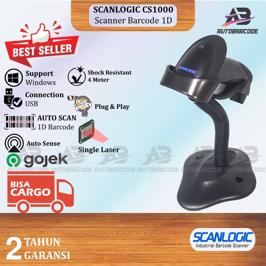 Jual Scanlogic CS-1000 Plus Scanner Barcode 1D USB Include Stand Scan ...
