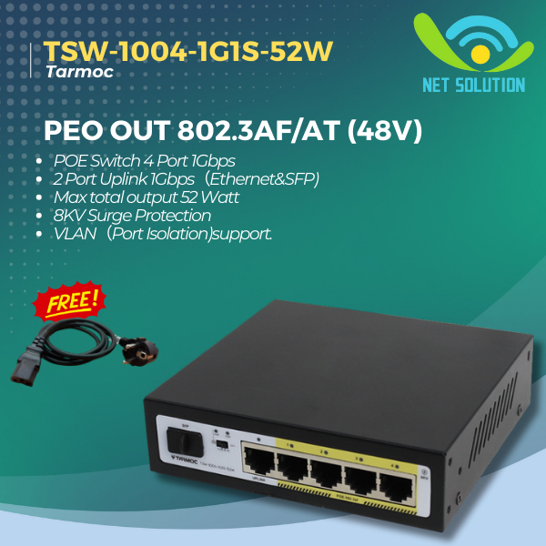 Jual Tarmoc TSW-1004-1G-1S-52W 4 Port Gigabit POE 802.3af/at Switch 52 ...